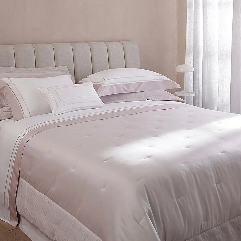 Jogo de Cama Buddemeyer Luxus Cetim 400 Fios Savile Branco e Rosa Queen